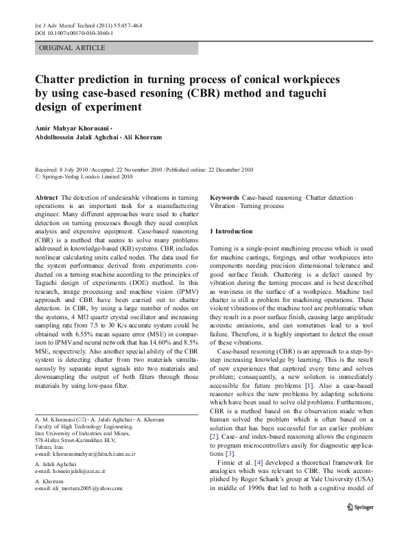 (PDF) Chatter prediction in turning process of conical workpieces by using case-based resoning ...