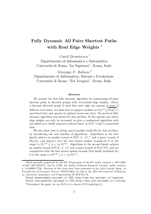 (PDF) Fully dynamic all pairs shortest paths with real edge weights