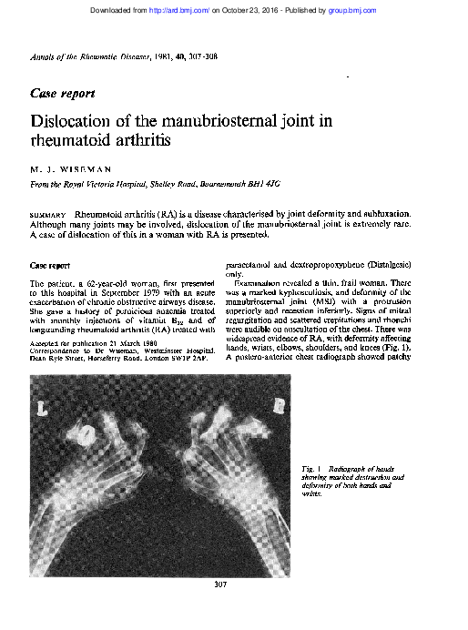 (PDF) Dislocation of the manubriosternal joint in rheumatoid arthritis