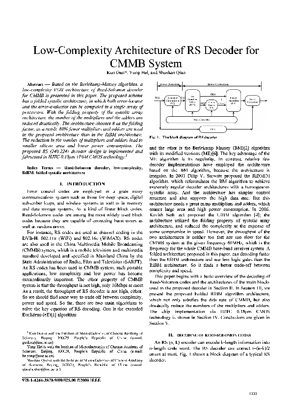 (PDF) Low-complexity architecture of RS decoder for CMMB system