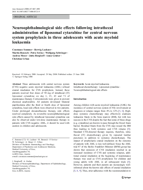 (PDF) Neuroophthalmological side effects following intrathecal administration of liposomal ...