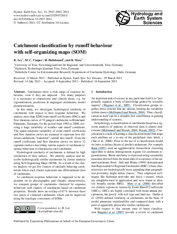 (PDF) Catchment classification by runoff behaviour with self-organizing maps (SOM)