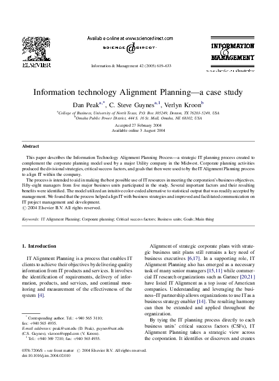 (PDF) Information Technology Alignment Planning - a case study