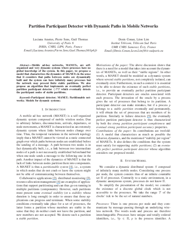 (PDF) Partition Participant Detector with Dynamic Paths in Mobile Networks