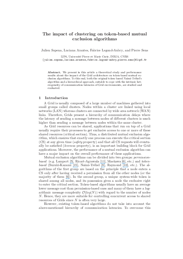 Pdf The Impact Of Clustering On Token Based Mutual Exclusion Algorithms