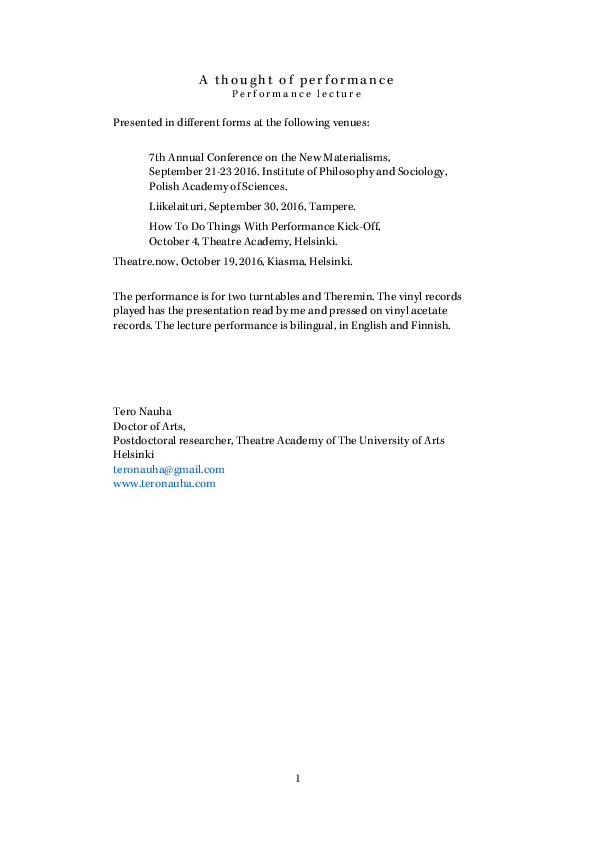 (PDF) A Thought of Performance: performance lecture