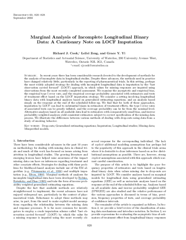 Pdf Marginal Analysis Of Incomplete Longitudinal Binary Data A