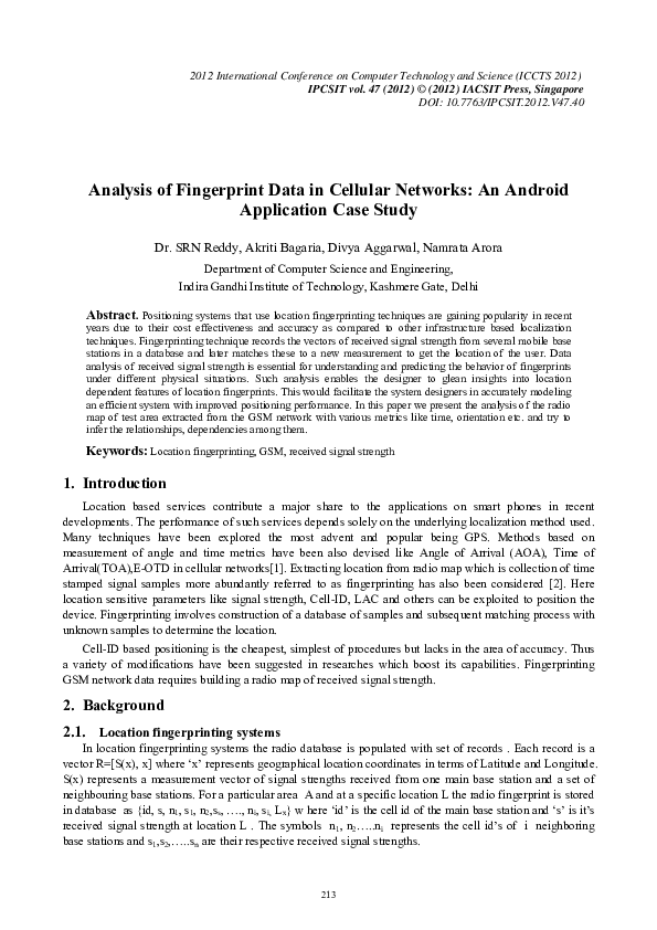 (PDF) Analysis of Fingerprint Data in Cellular Networks: An Android ...