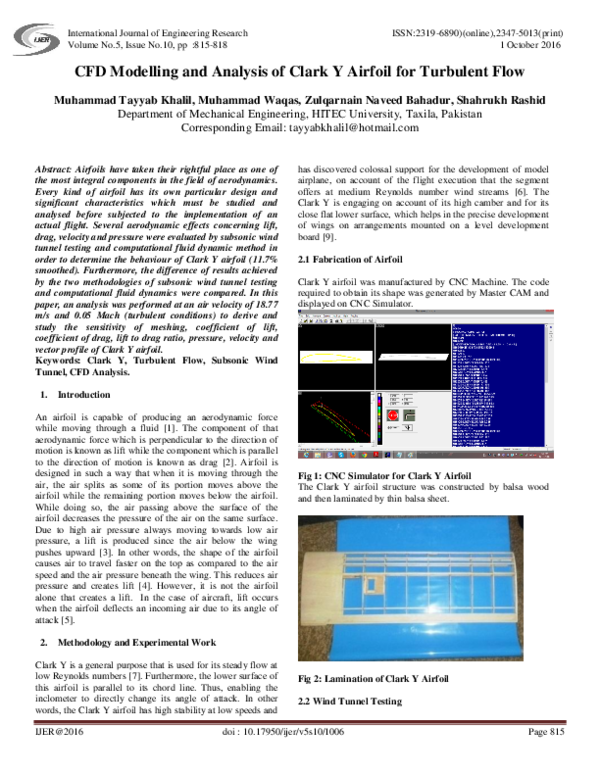(PDF) CFD Modelling and Analysis of Clark Y Airfoil for Turbulent Flow