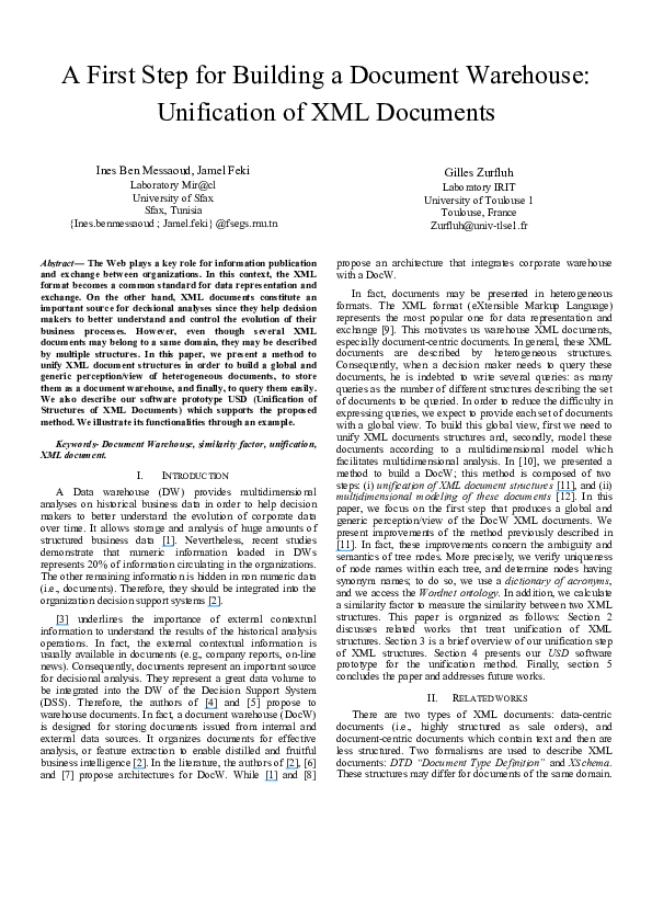 (PDF) A first step for building a document warehouse: Unification of ...