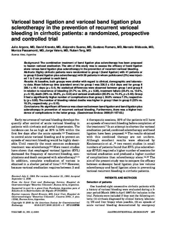 (PDF) Variceal band ligation and variceal band ligation plus ...