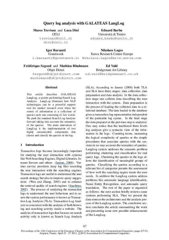 Pdf Query Log Analysis With Langlog