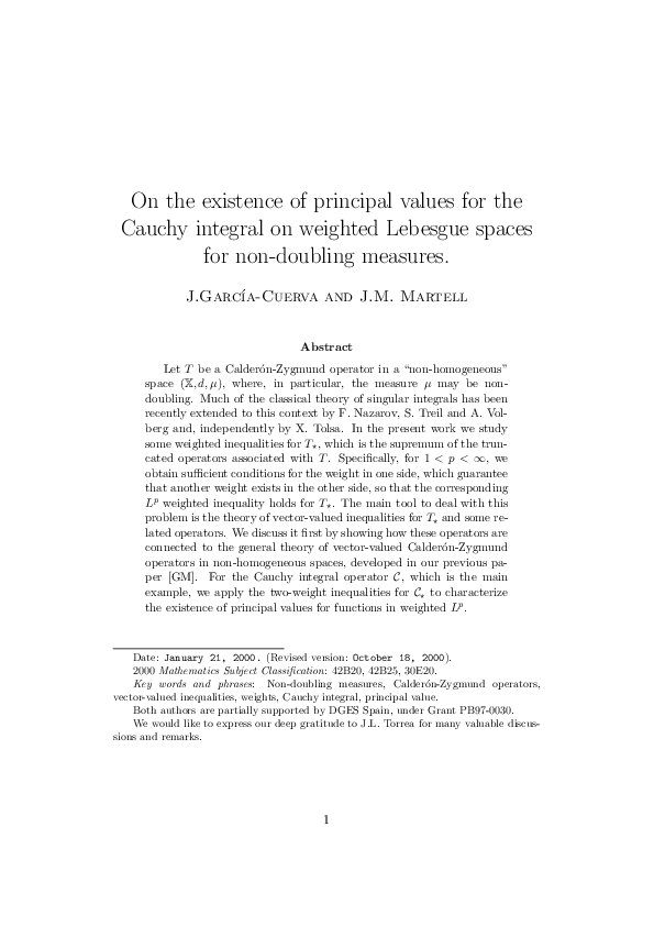 Pdf On The Existence Of Principal Values For The Cauchy Integral On Weighted Lebesgue Spaces
