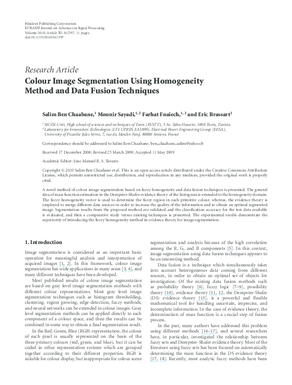 Pdf Colour Image Segmentation Using Homogeneity Method And Data Fusion Techniques