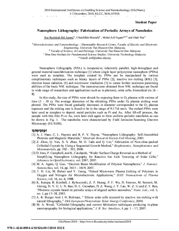 (PDF) Nanosphere Lithography: Fabrication of Periodic Arrays of Nanoholes