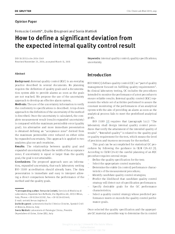(PDF) How to define a significant deviation from the expected internal ...