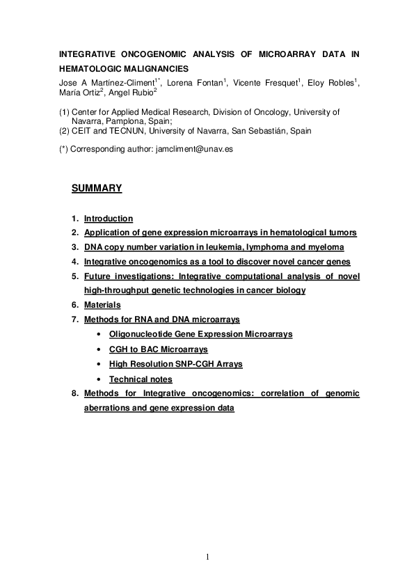 (PDF) Integrative Oncogenomic Analysis of Microarray Data in Hematologic Malignancies