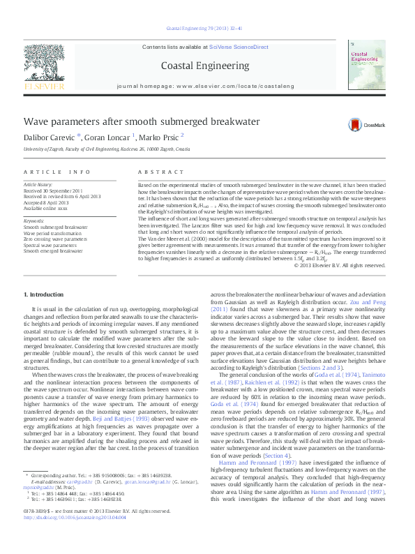 (PDF) Wave parameters after smooth submerged breakwater