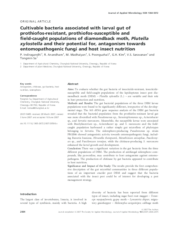 (PDF) Cultivable bacteria associated with larval gut of prothiofos-resistant, prothiofos ...