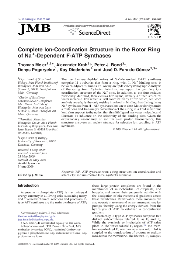 Pdf Complete Ion Coordination Structure In The Rotor Ring Of Na