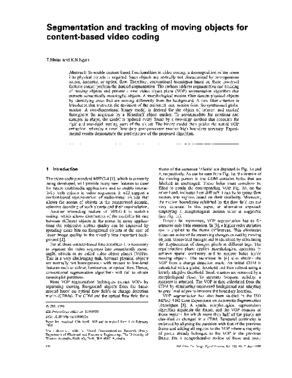 (PDF) Segmentation and tracking of moving objects for content-based video coding