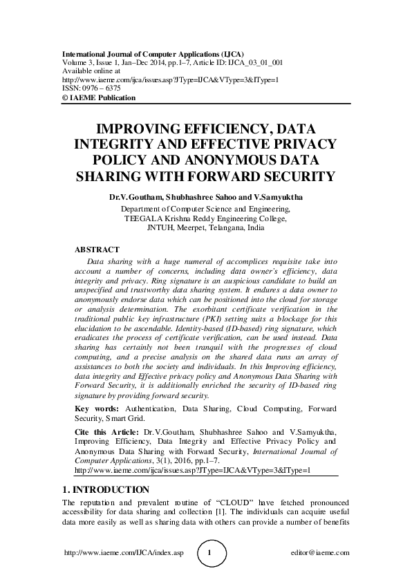 (PDF) IMPROVING EFFICIENCY, DATA INTEGRITY AND EFFECTIVE PRIVACY POLICY ...