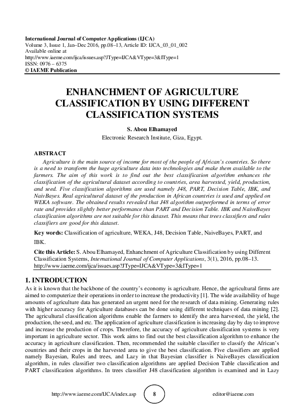 (PDF) ENHANCHMENT OF AGRICULTURE CLASSIFICATION BY USING DIFFERENT ...