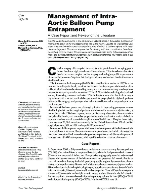 (PDF) Management of intra-aortic balloon pump entrapment: a case report ...