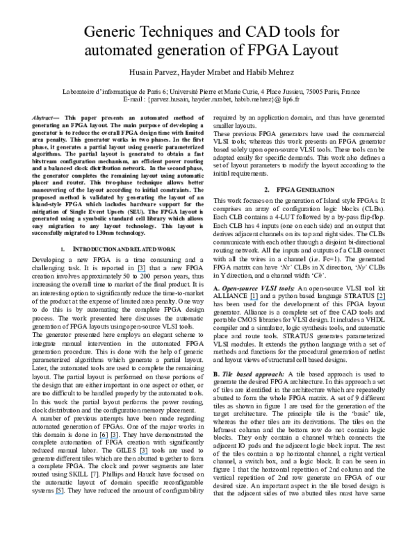 (PDF) Generic techniques and CAD tools for automated generation of FPGA layout | Habib Mehrez ...