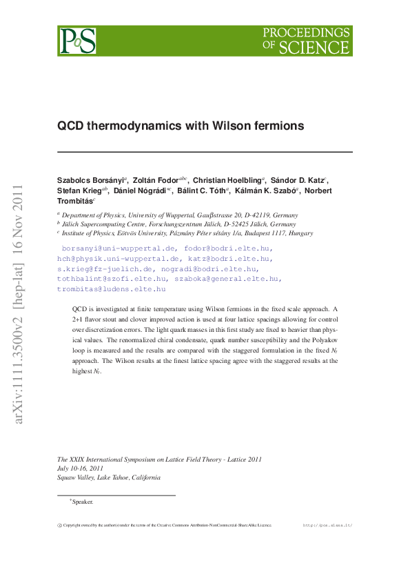 (PDF) QCD thermodynamics with Wilson fermions
