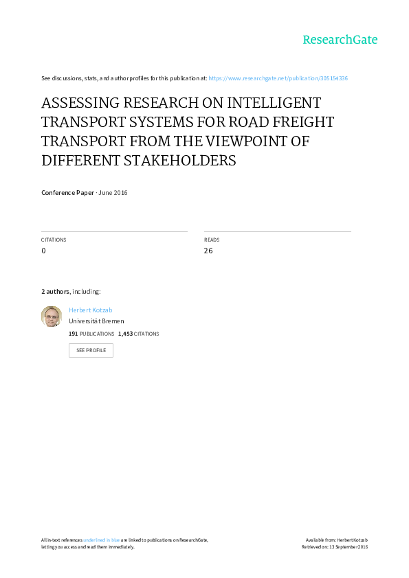 (PDF) ASSESSING RESEARCH ON INTELLIGENT TRANSPORT SYSTEMS FOR ROAD ...
