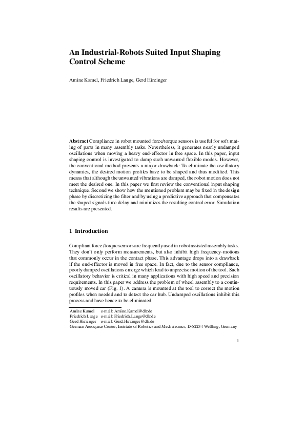 (PDF) An Industrial-Robots Suited Input Shaping Control Scheme