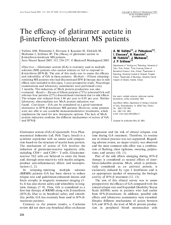 (PDF) The efficacy of glatiramer acetate in beta-interferon-intolerant MS patients