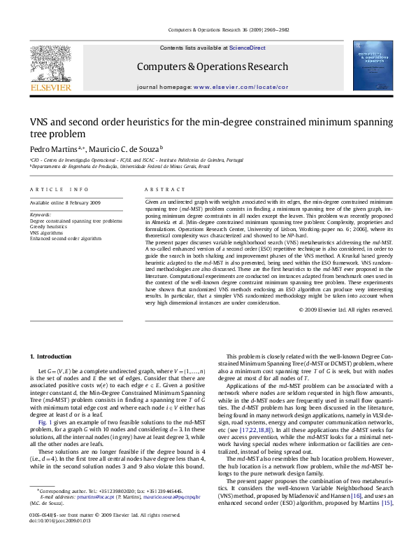 Pdf Vns And Second Order Heuristics For The Min Degree Constrained Minimum Spanning Tree Problem