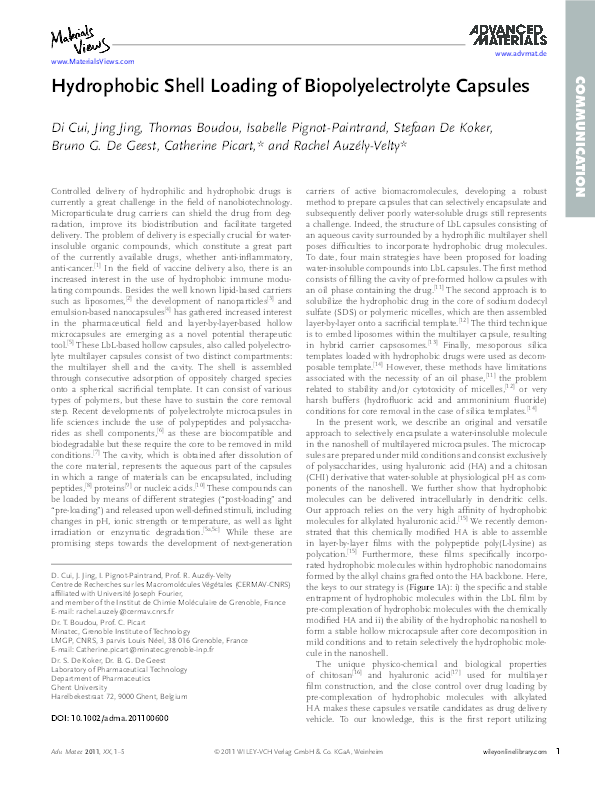 (PDF) Hydrophobic Shell Loading of Biopolyelectrolyte Capsules