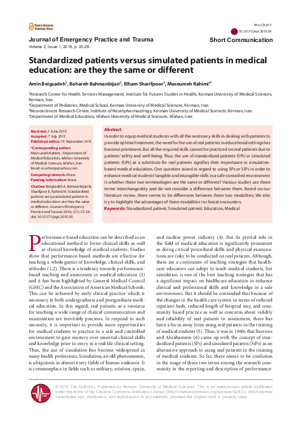 (PDF) Standardized patients versus simulated patients in medical ...