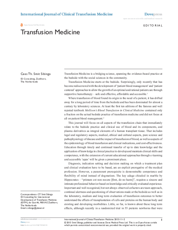 (PDF) Transfusion Medicine