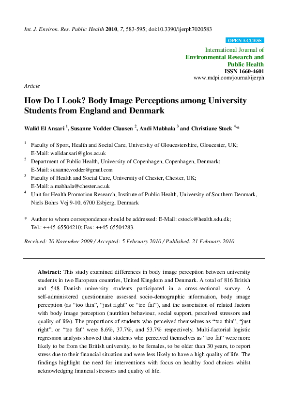 (PDF) How Do I Look? Body Image Perceptions among University Students ...