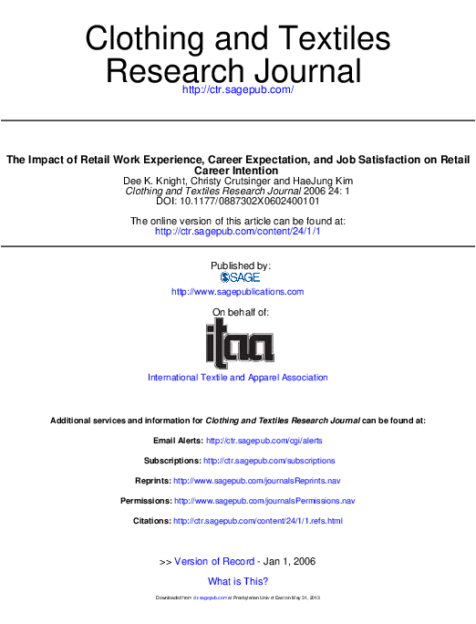 (PDF) The Impact of Retail Work Experience, Career Expectation, and Job ...