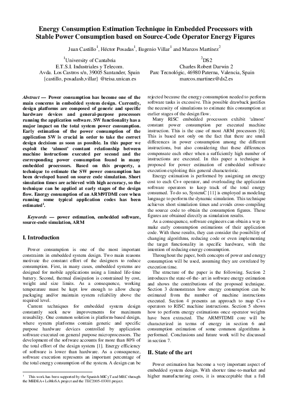 (PDF) Energy Consumption Estimation Technique in Embedded Processors with Stable Power ...