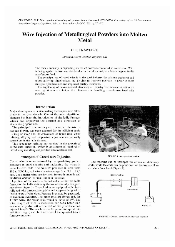 (PDF) Wire Injection of Metallurgical Powders into Molten Metal