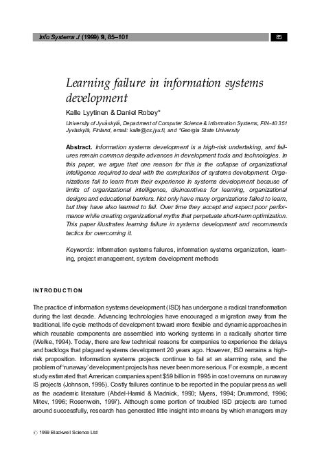(PDF) Learning failure in information systems development