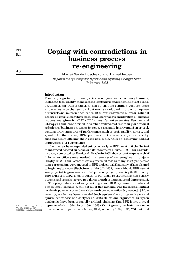 (PDF) Coping with contradictions in business process re-engineering