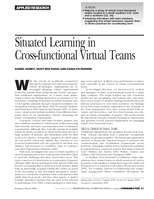 (PDF) Situated learning in cross-functional virtual teams