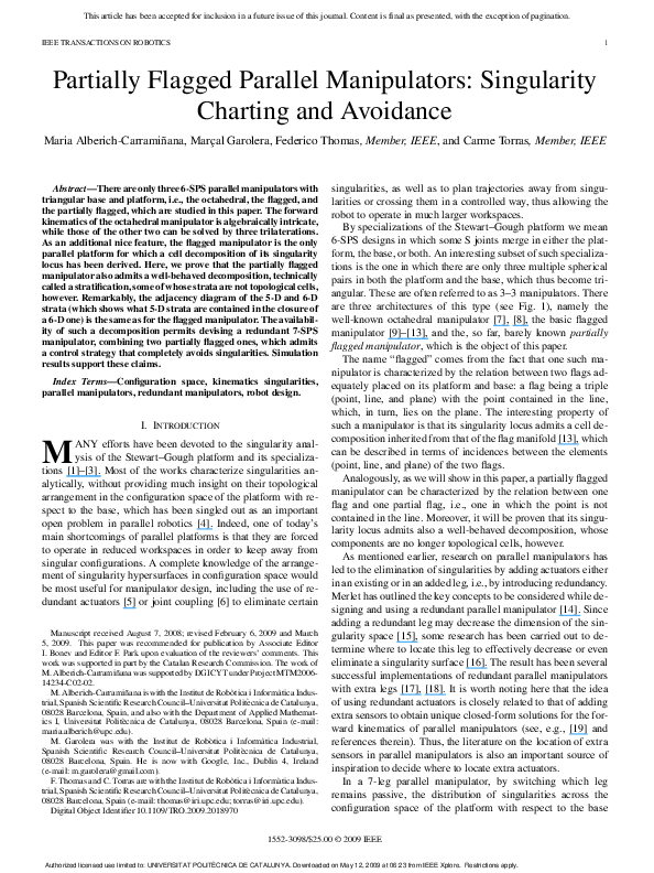 Pdf Partially Flagged Parallel Manipulators Singularity Charting And Avoidance Maria