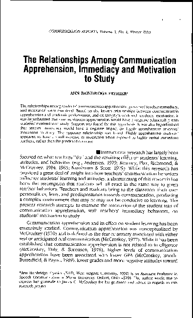 (PDF) The relationships among communication apprehension, immediacy and ...