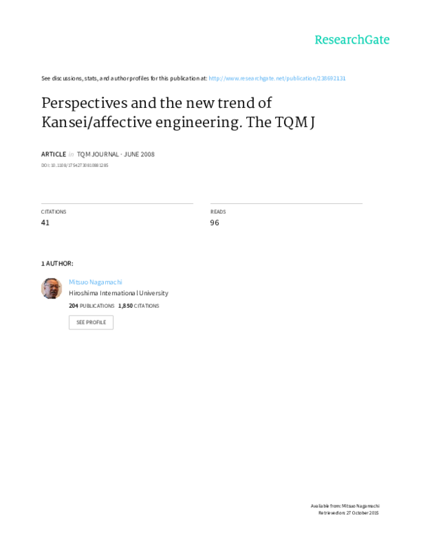 (PDF) Perspectives and new trend of Kansei/Affective Engineering