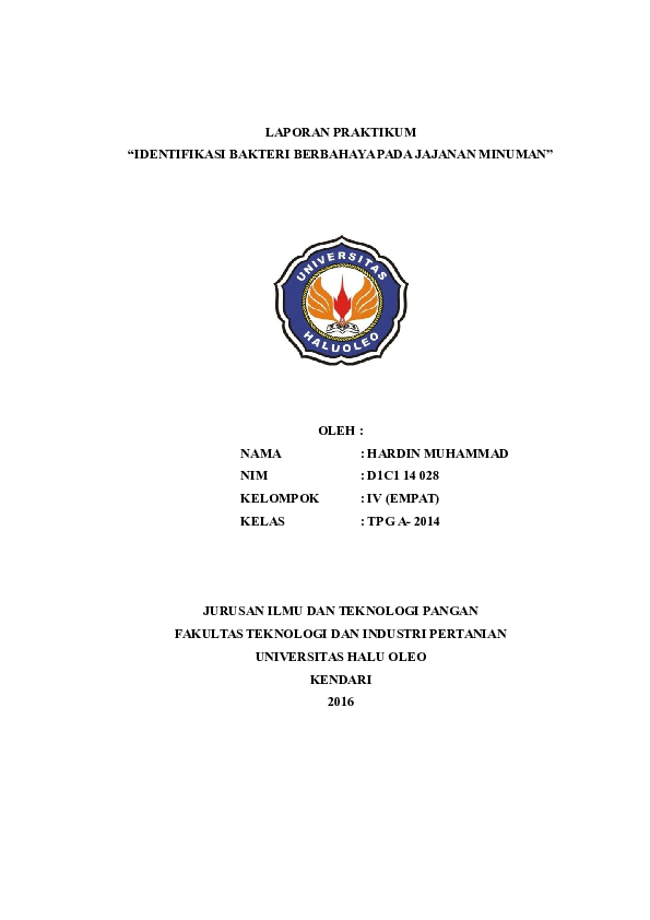 (DOC) LAPORAN PRAKTIKUM MIKROBIOLOGI PANGAN “IDENTIFIKASI BAKTERI ...