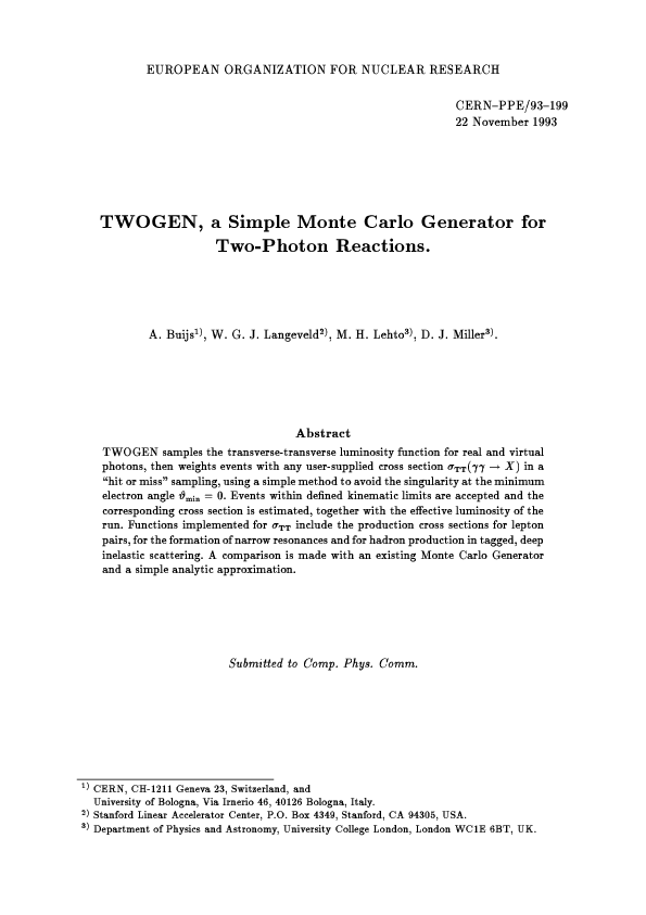(PDF) TWOGEN—a simple Monte Carlo generator for two-photon reactions