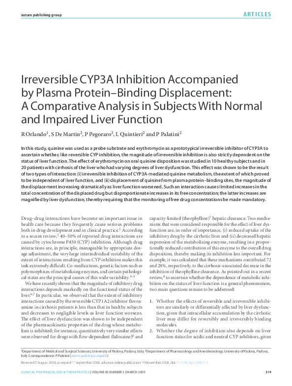(PDF) Irreversible CYP3A inhibition accompanied by plasma protein ...